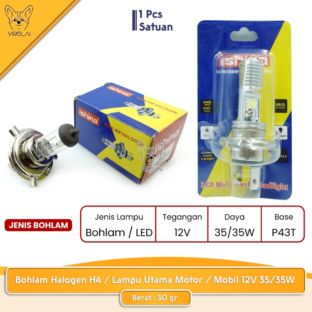 Jual Bohlam / LED Halogen H4 / Lampu Utama Motor / Mobil 12V 35/35W ...