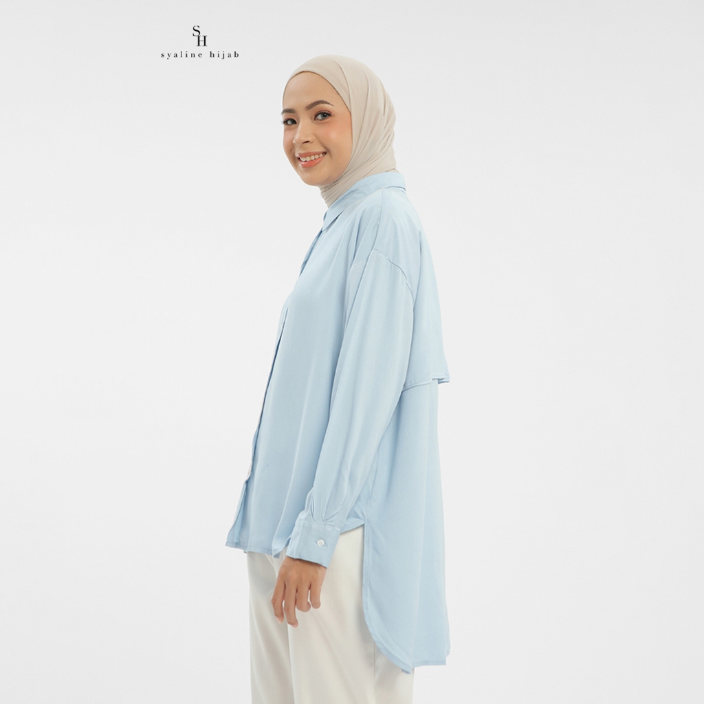 Jual Syaline Hijab - Atasan Kemeja Wanita Bahan Katun Rayon - Bria Shirt Light Blue | Shopee ...