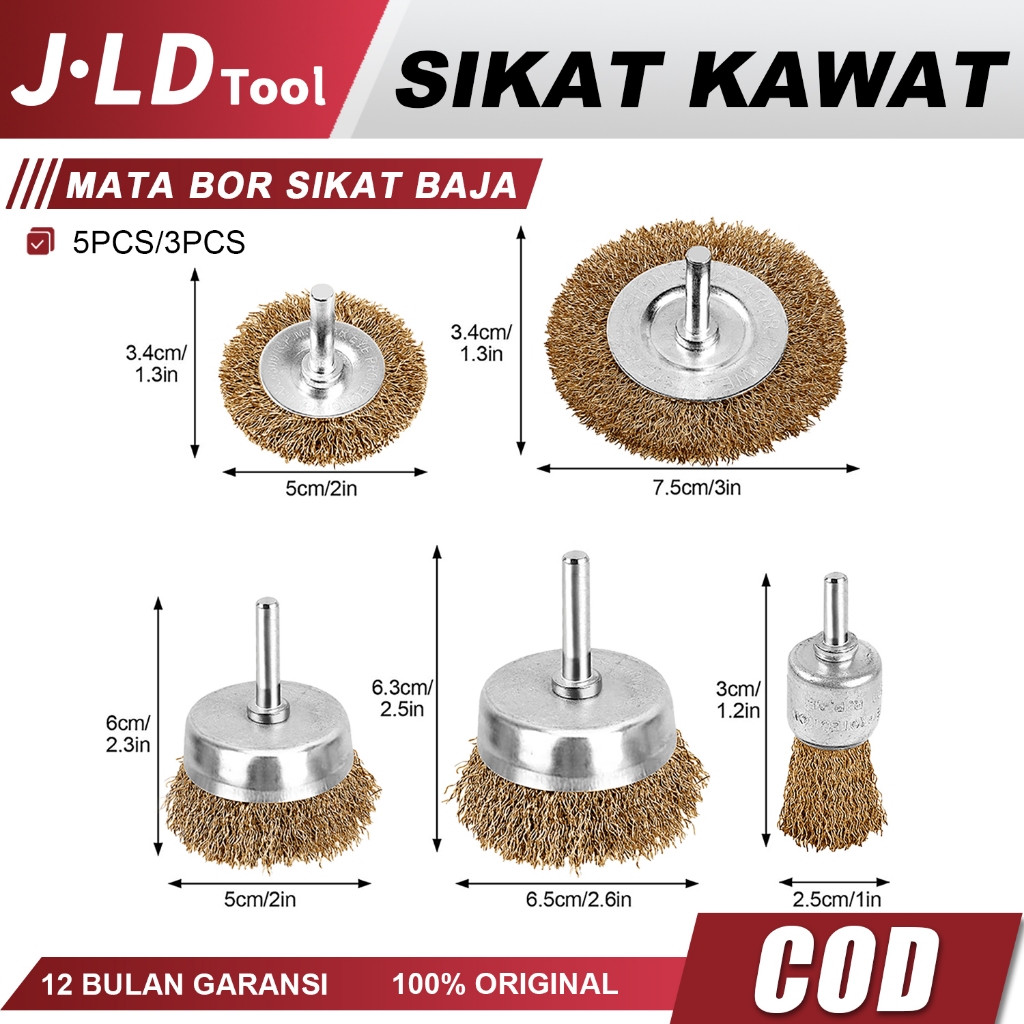 Jual JLD Mata bor sikat kawat besi 3/5 pcs wire brush bor mangkok Mata ...