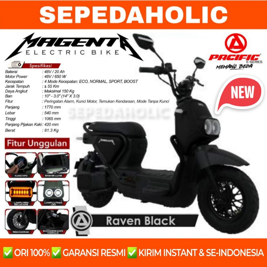 Jual Sepeda Motor Listrik PACIFIC MAGENTA 650 Watt Rem Cakram Electric ...