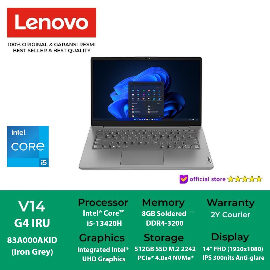Jual LENOVO V14 G4 IRU 83A000AKID Core i5 13420H 8GB 512GB W11 OHS ...
