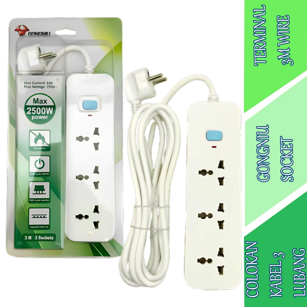 Jual Colokan Sambungan Kabel Power - Gongniu - Stop Kontak 3 Lubang - 3 ...
