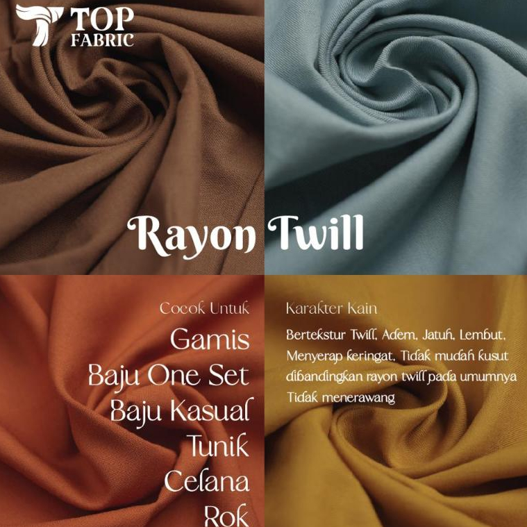 Jual 0,5 meter Kain Rayon Twill Premium Quality 100% Rayon Soft tebal ...