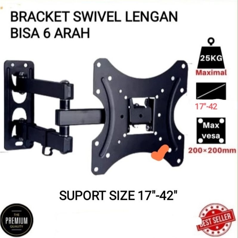 Jual Braket tv bracket tv swivel 22 24 29 32 39 40 42 bisa semua arah ...