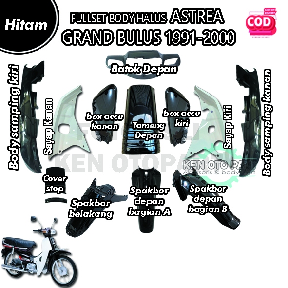 Jual FULLSET BODY HALUS ASTREA GRAND BULUS 1991-2000 Hitam Glossy ...