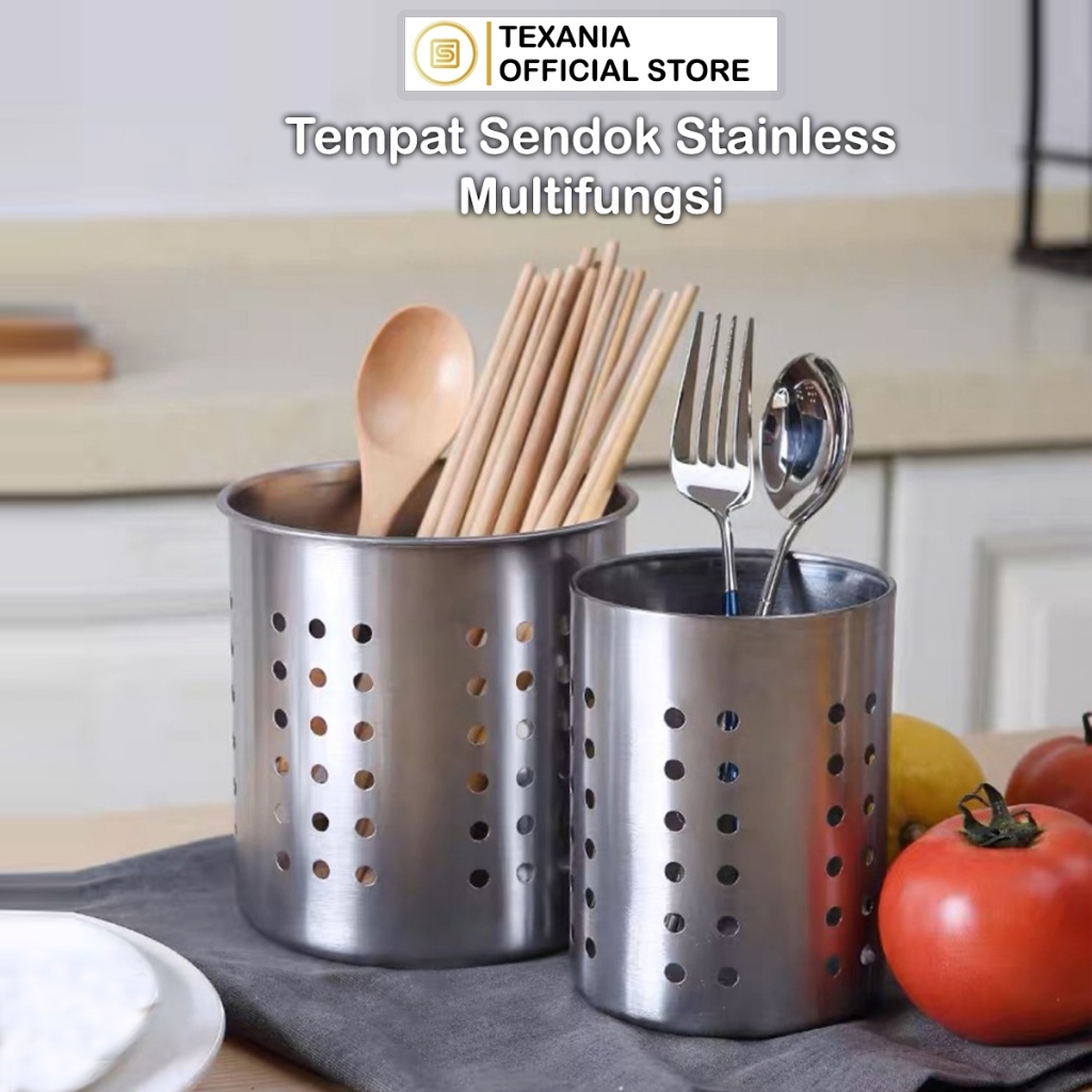 Jual TEXANIA Tempat Sendok Stainless Steel - Tempat Sumpit Anti Karat 1 ...