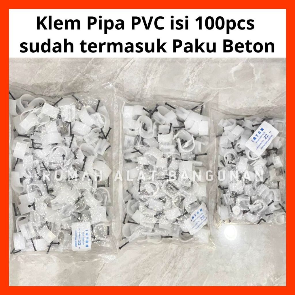 Jual Klem Pipa PVC 1/2" isi 100pcs Termasuk Paku Beton Kleman Kabel ...