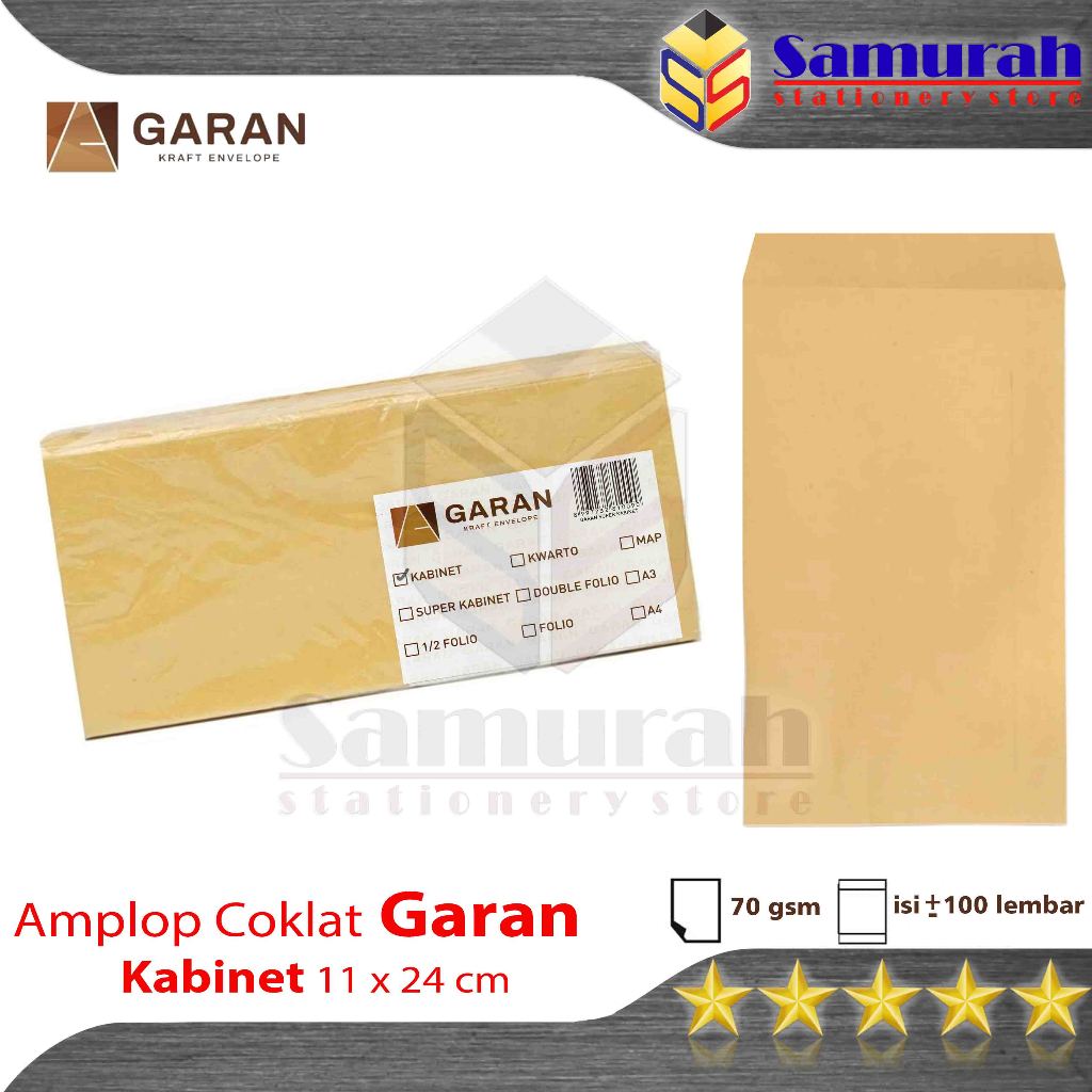 Jual Amplop Kertas Coklat GARAN Ukuran Kabinet 11 x 24 cm 1 pak isi 100 ...
