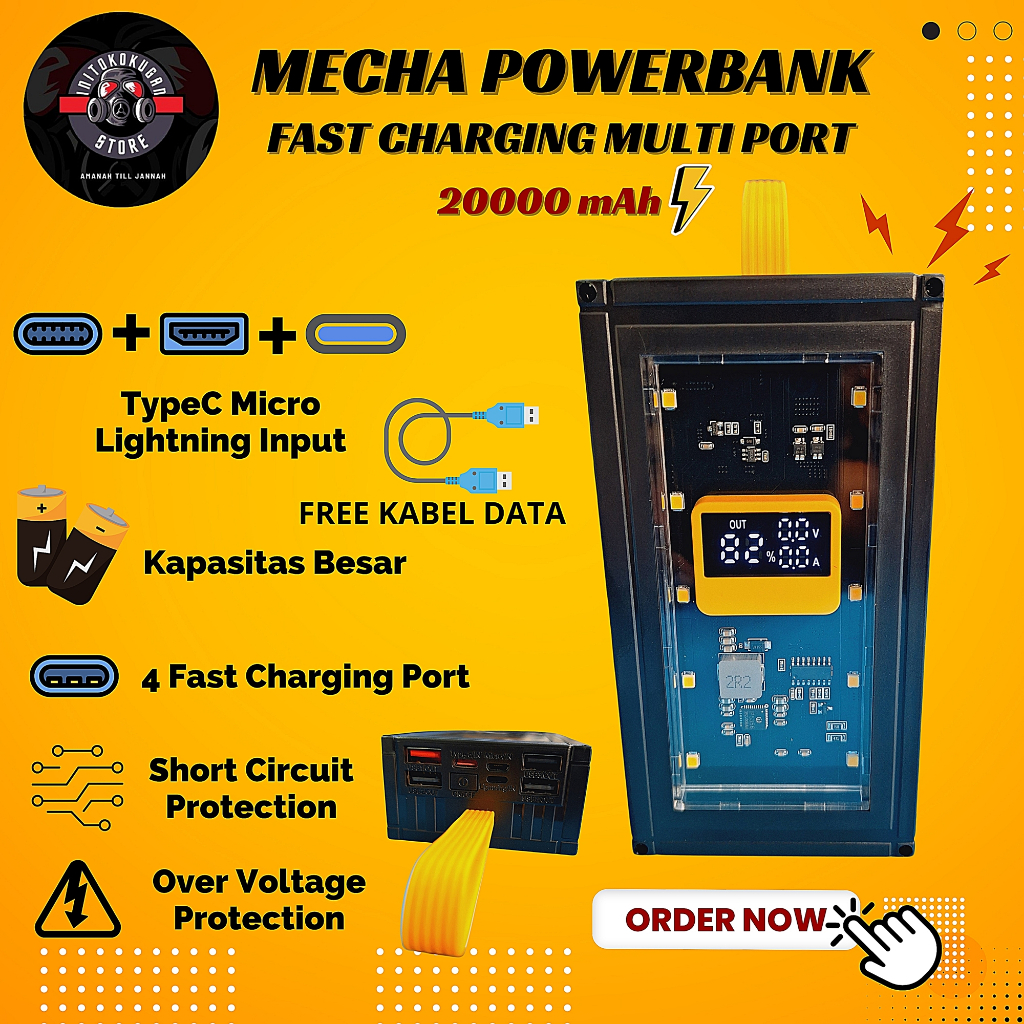 Jual Mecha Powerbank Fast Charging Multi USB Port 20000mAh with Mini ...