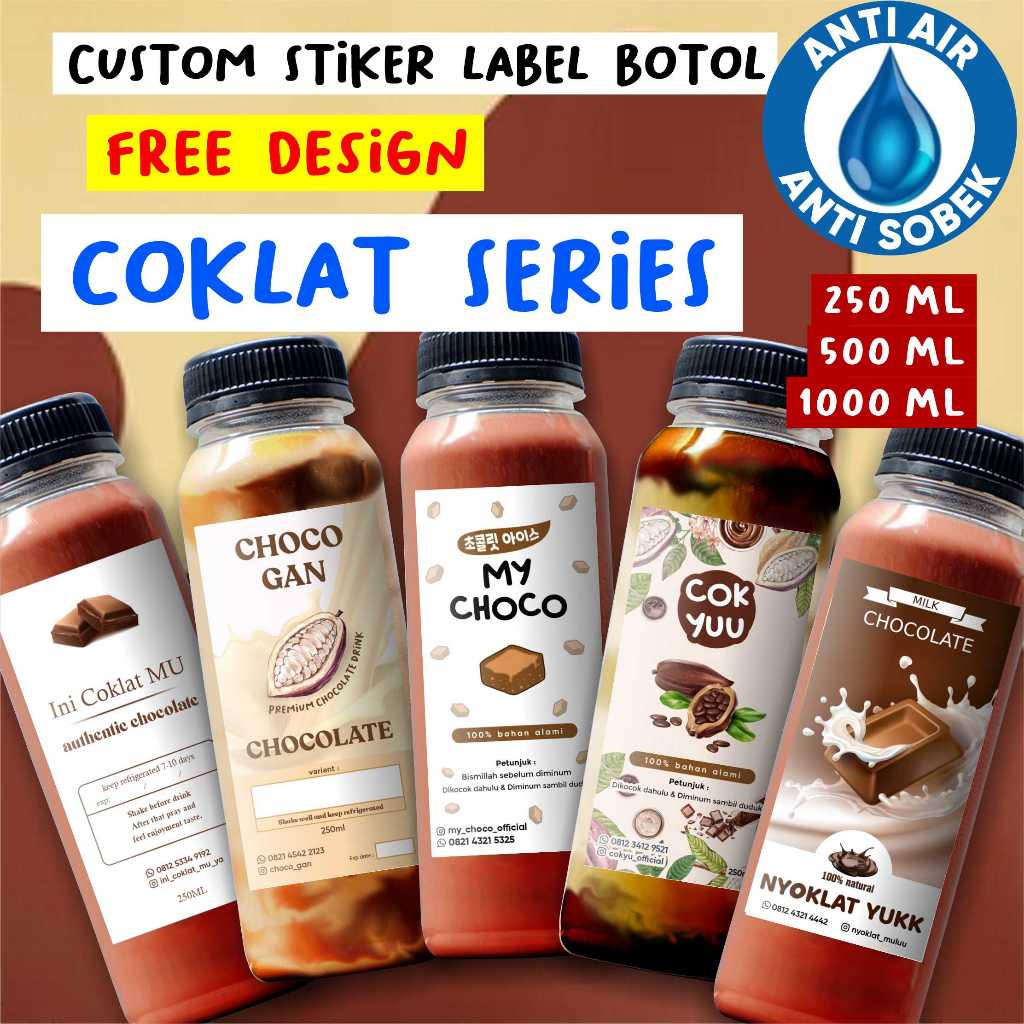 Jual Stiker Label Coklat Botol Chocolate Minuman 250ml, 500ml, 1000ml ...