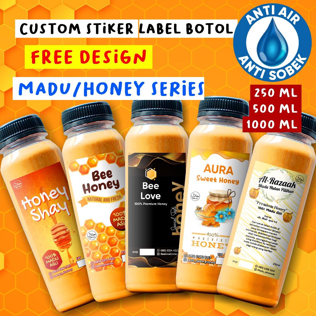Jual Stiker Label Madu Stiker Honey lebah hutan asli akasia kaliandri ...