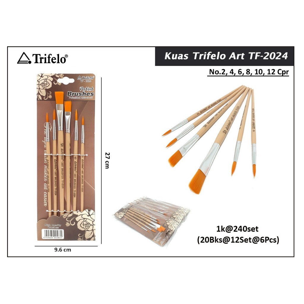 Jual kuas set trifello kode tf 2024 nylon ( kertas coklat isi 6 kuas) 2 ...