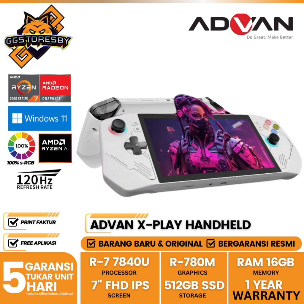 Jual Advan X-Play Handheld | Amd R7-7840U 16Gb 512Gb 7" Ips 120Hz 100% ...