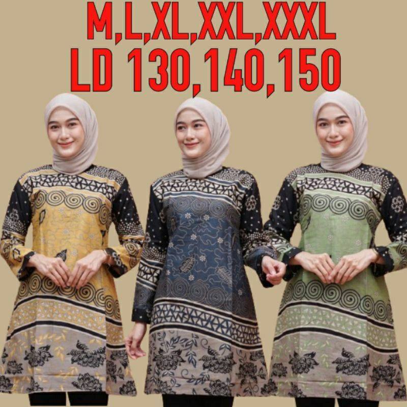 Jual TUNIK BATIK JUMBO LD 150,140,130,120,XXL,XL,L,M,ATASAN BATIK BIG ...