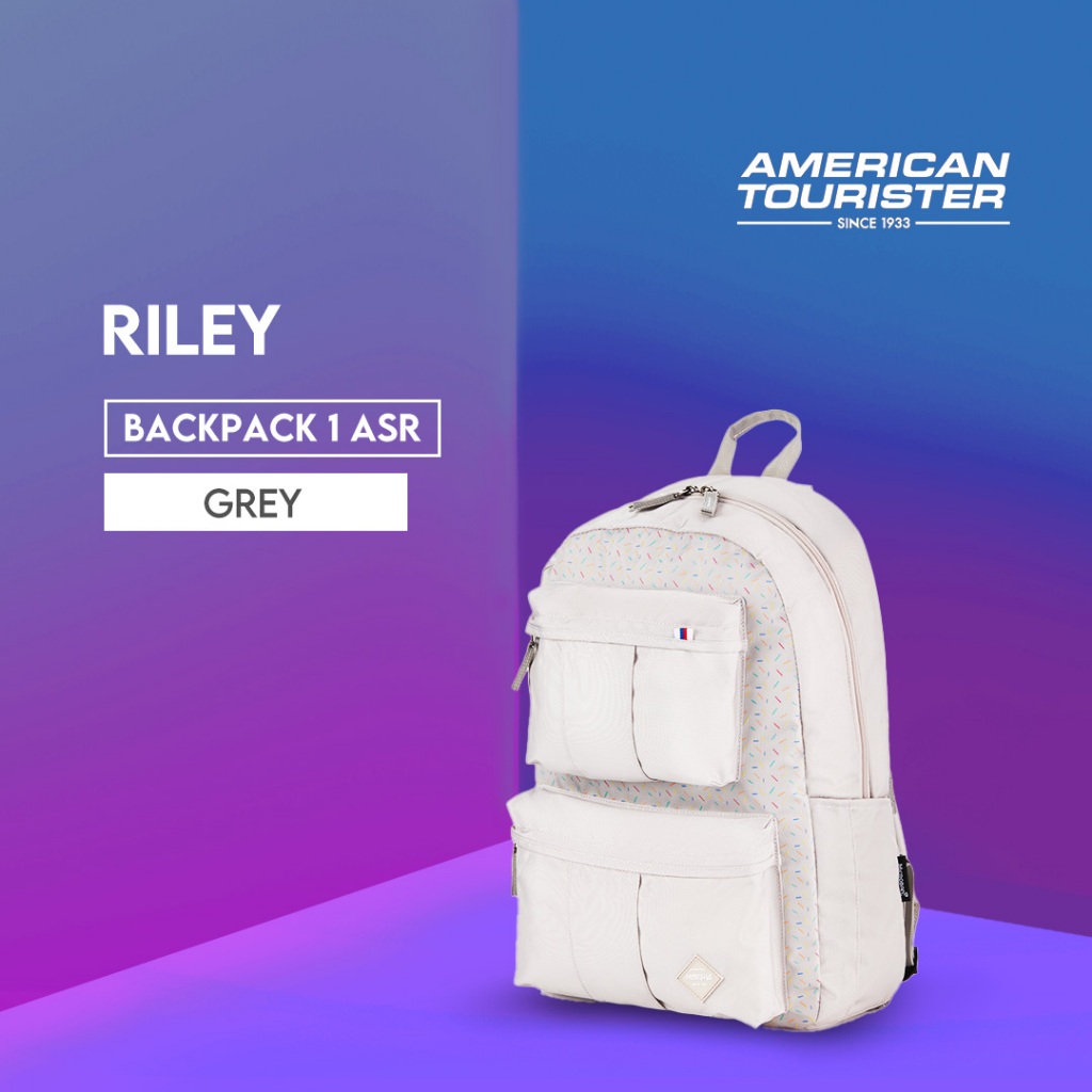 Jual American Tourister Riley Backpack 1 ASR - Grey | Shopee Indonesia