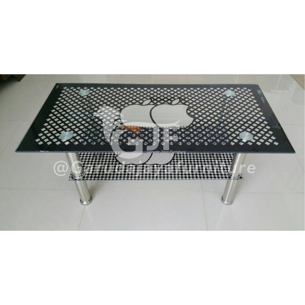 Jual [ MOTIF ACAK / RANDOM ] MEJA TAMU KACA 2 TINGKAT / MEJA SOFA KACA ...