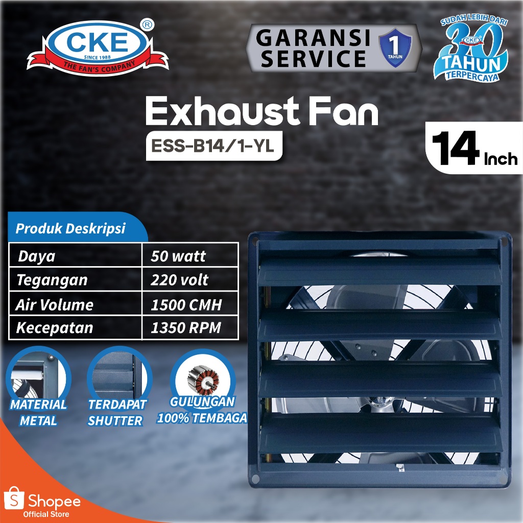 Jual KIPAS DINDING/Exhaust Fan Standard Shutter BN 14 Inch Fan Rumah Toilet Kipas Hexos 14 Inch ...