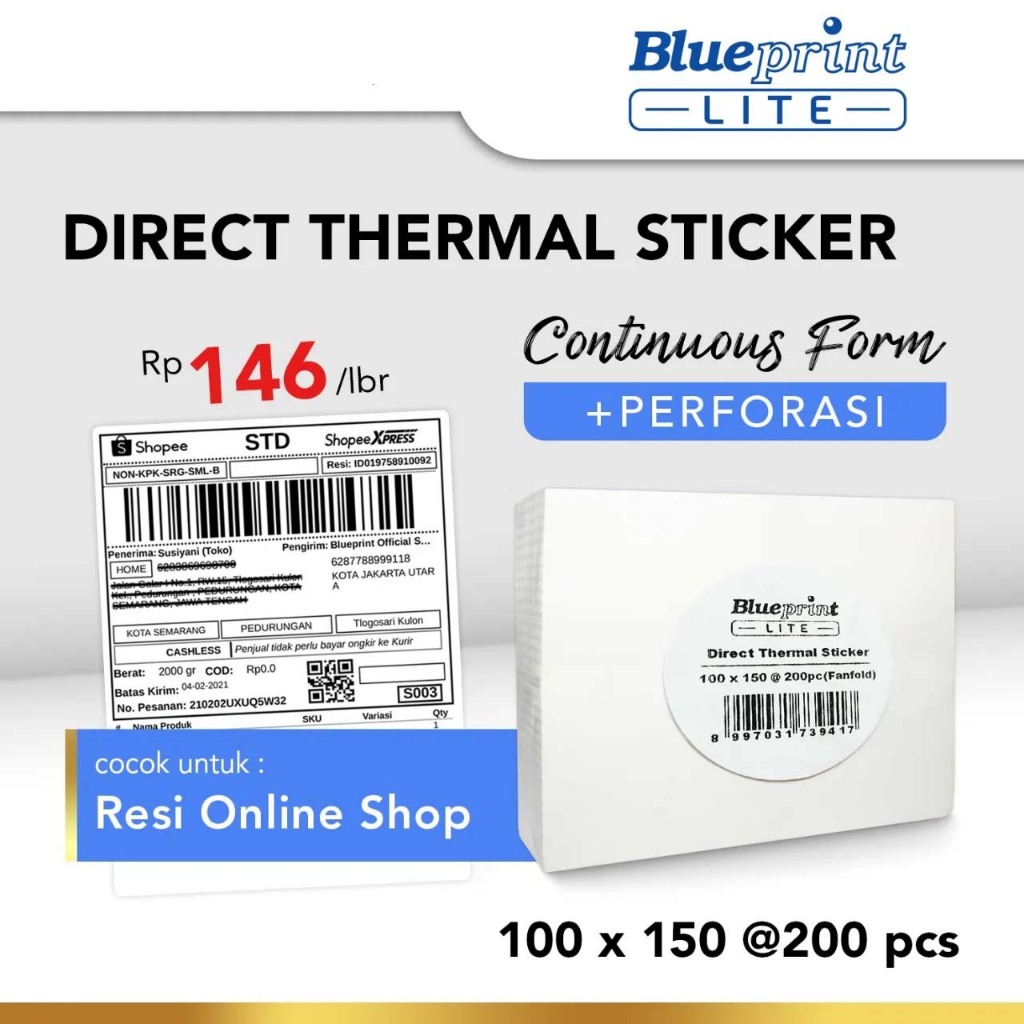 Jual KERTAS LABEL BARCODE BLUEPRINT LITE UK 100MM X 150MM 1LINE BL ...