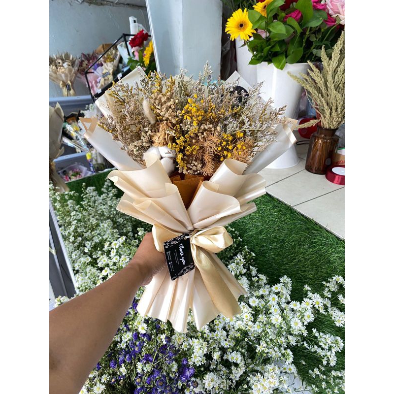 Jual buket bunga kering preserved import ukuran kecil 35cm | Shopee ...