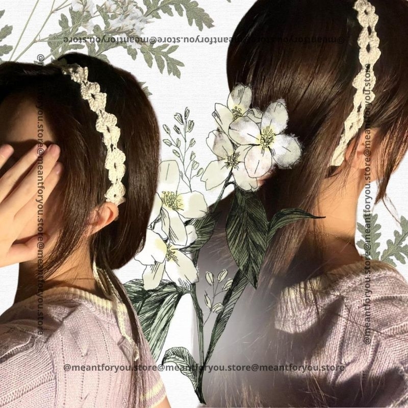 Jual IR10 - Bando bandana rajut crochet headband bunga sakura daisy ...