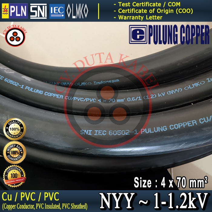Jual Kabel NYY 4x70 mm2 PULUNG COPPER /4 x 70 mm2/4x70mm2/4x70 mm ...
