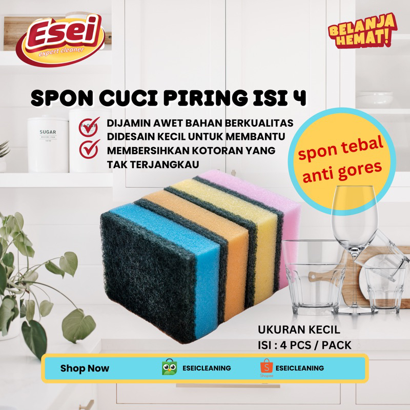 Jual Kitchen Sponge (Kecil) --ISI 4 Spon cuci piring serbaguna (Kecil ...