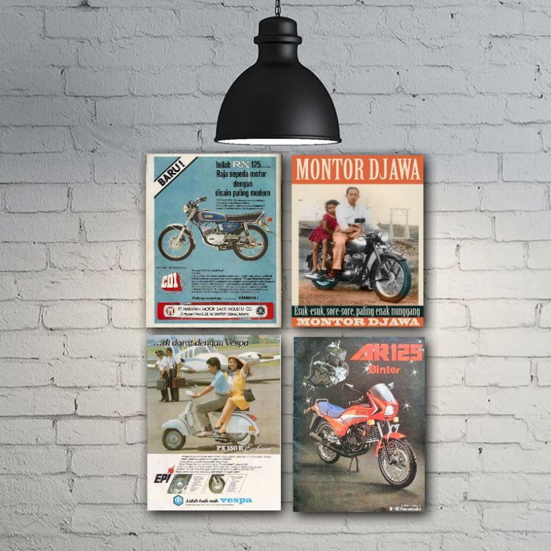 Jual poster otomotif / wall collage poster iklan motor jadul A4 29.7 x ...