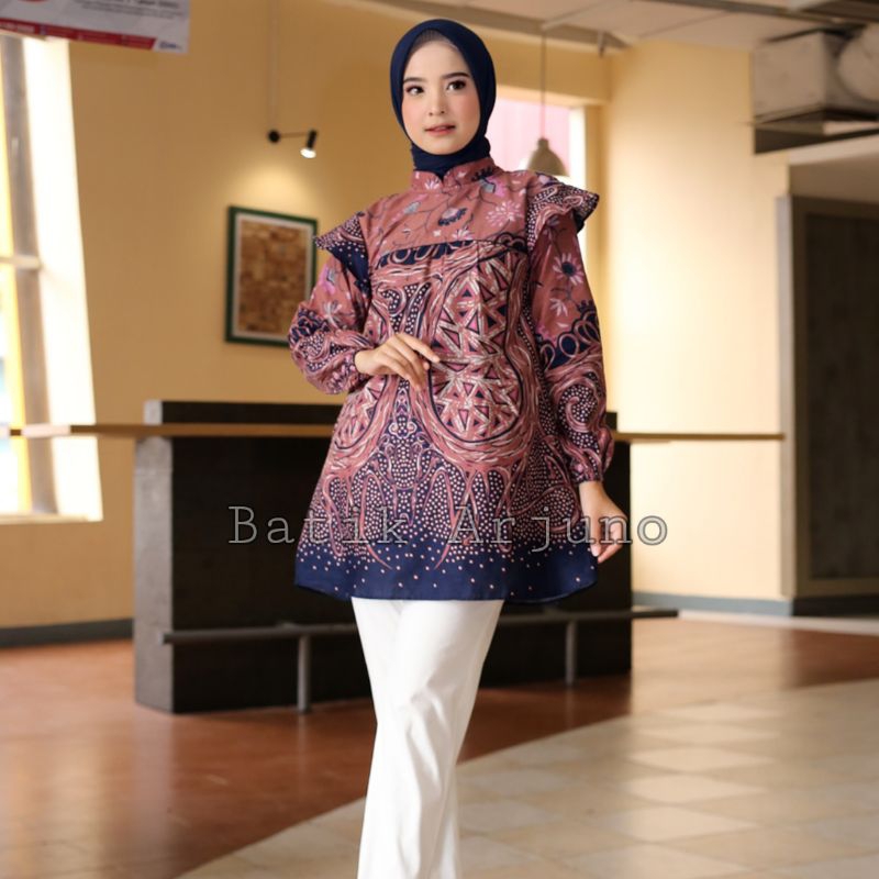Jual Blouse Batik wanita Terbaru atasan batik modern resleting Yolanda ...