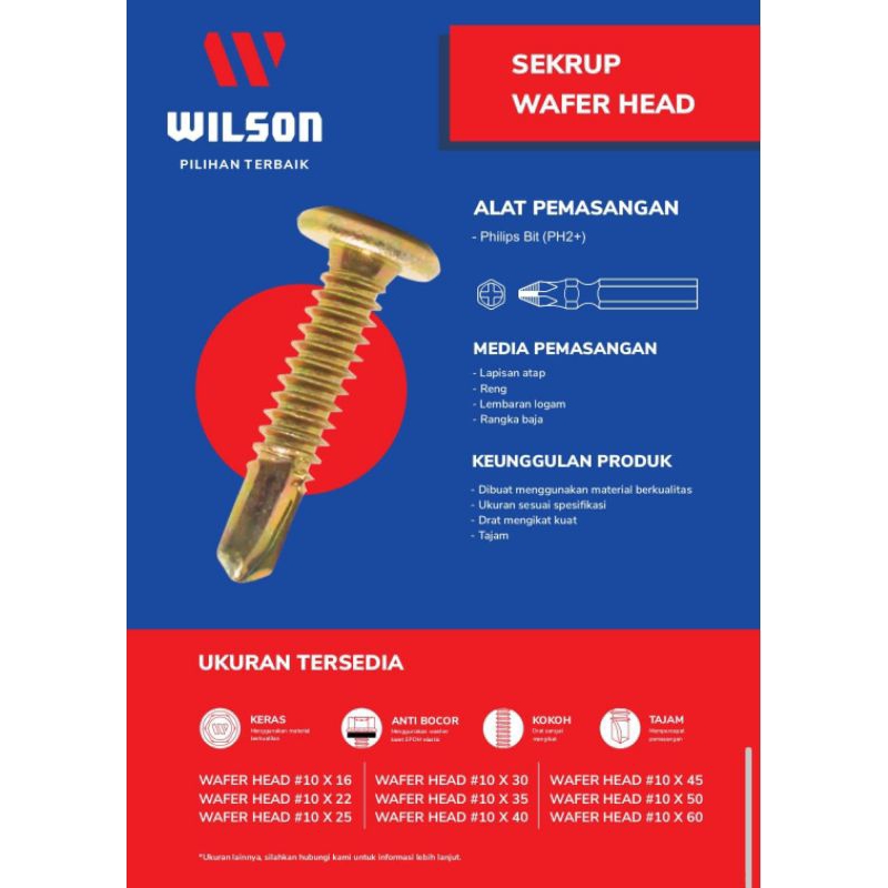 Jual Sekrup WAFER HEAD WILSON 100pcs | Baut Baja Ringan Kepala Besar ...