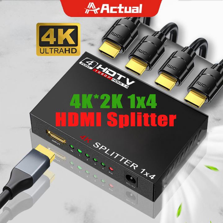 Jual Actual HDMI Splitter 4 Port 3D 4K 1080P Full Video 1X4 HD Spliter ...