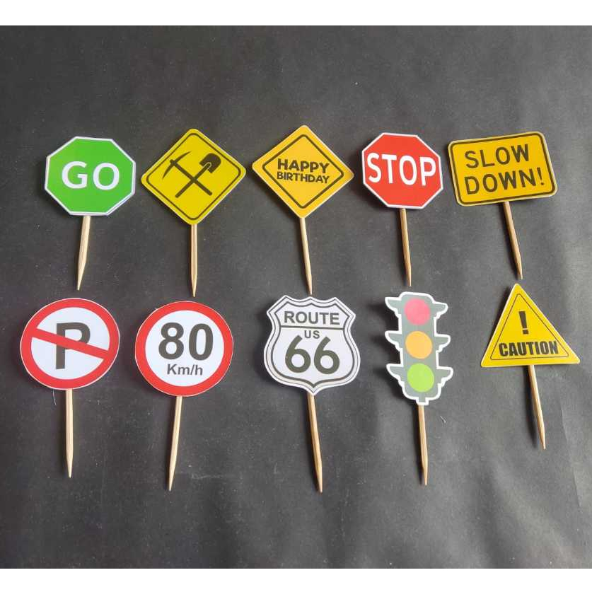 Jual topper untuk cupcake hiasan rambu lalu lintas hiasan kue ulang ...