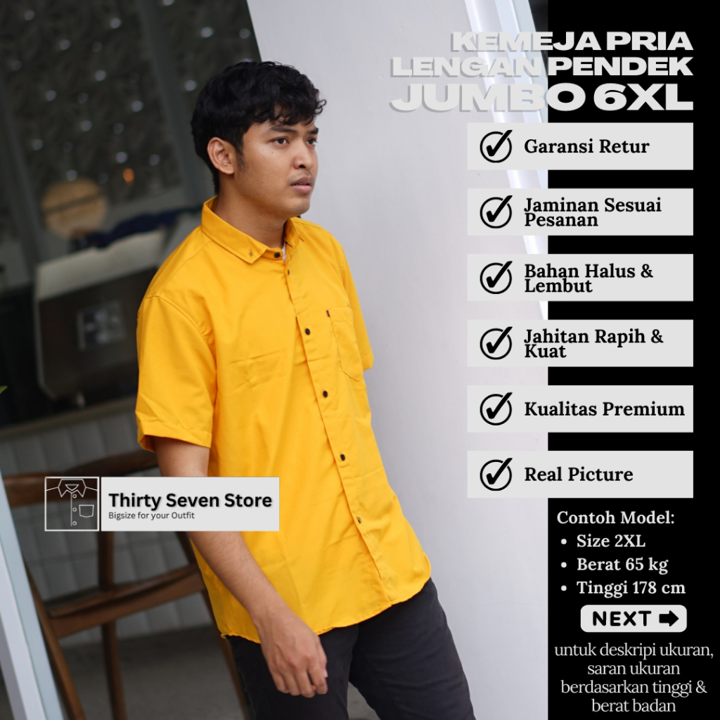 Jual Kemeja Kuning Pria Lengan Pendek Jumbo Seragam Kerja Formal Polos Big Size XXL XXXL 4XL 5XL ...