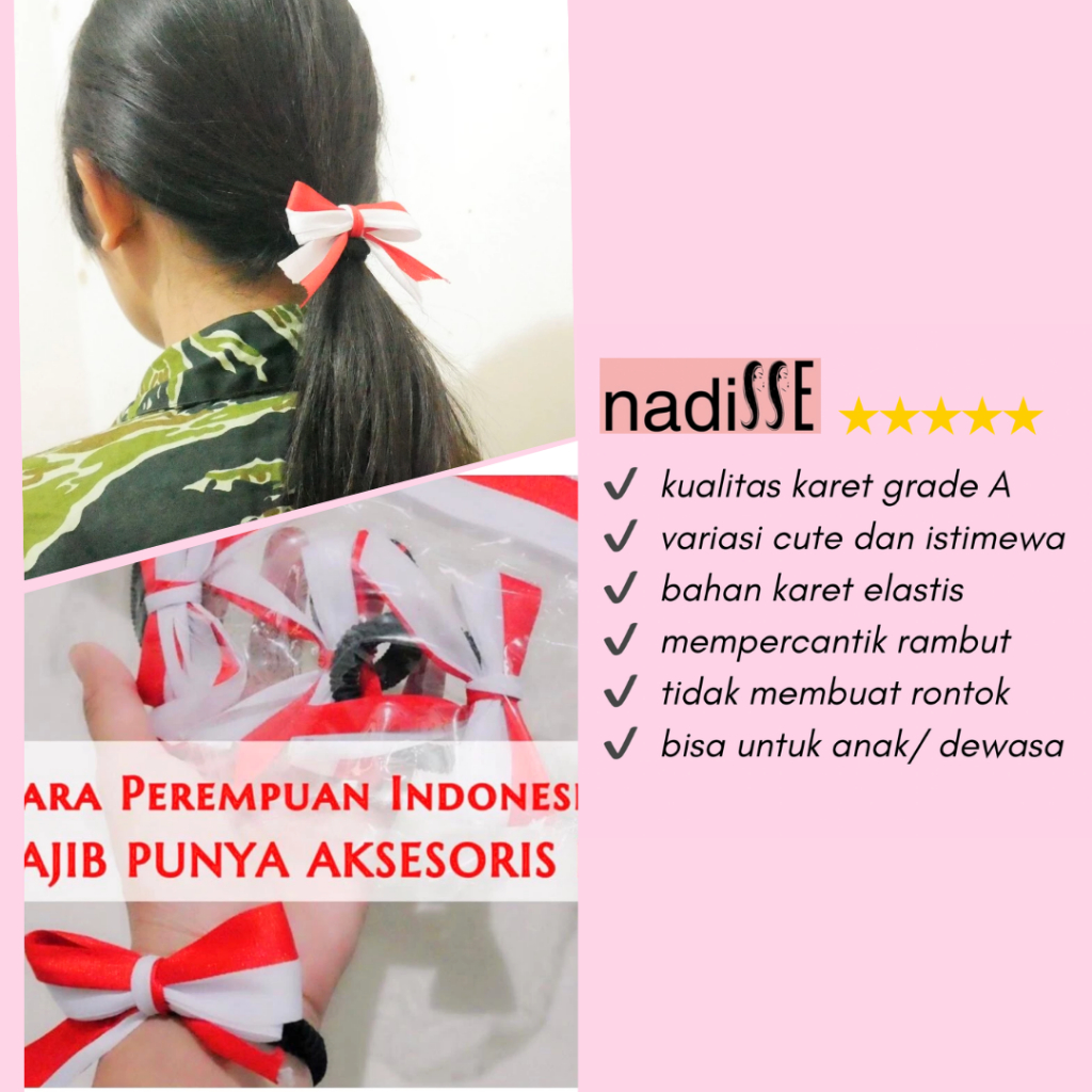 Jual nadiSSE [2pc] Kuncir Rambut Merah Putih / Aksesoris Rambut Spesial ...