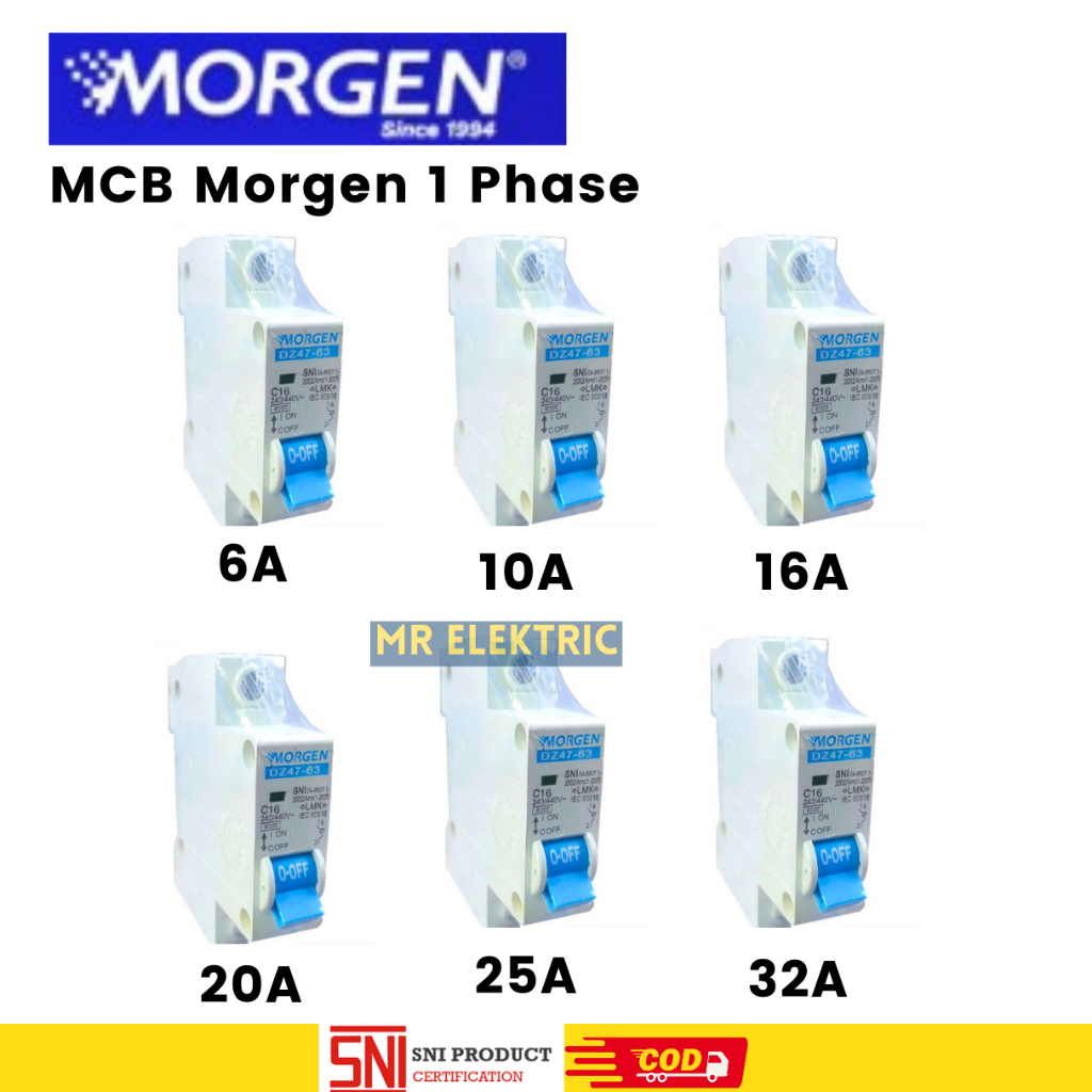 Jual MCB MORGEN 6A/10A/16A/20A/25A/32A 1PHASE 1P SNI METERAN LISTRIK | Shopee Indonesia