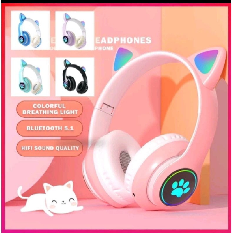 Jual Headset Bando Kucing Wireless Full Light Cat Ear Headphone ...