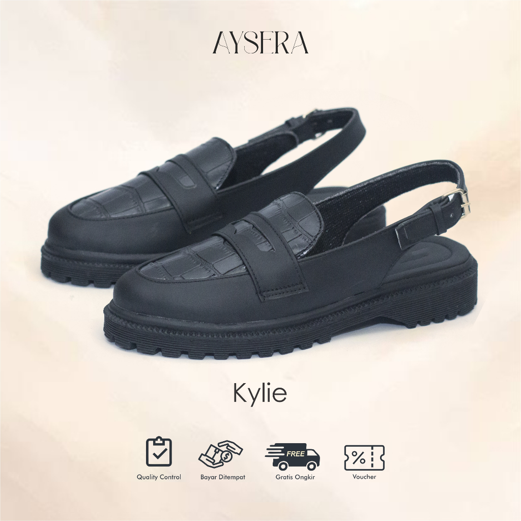 Jual AYSERA - Sandal Docmart Wanita Half Loafer Black Maroon Cream ...