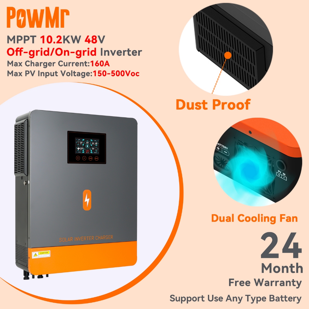 Jual 【Toko Resmi】PowMr MPPT 10.2KW Inverter Hibrid Surya Off-Grid/On-Grid Gelombang Sinus Murni ...