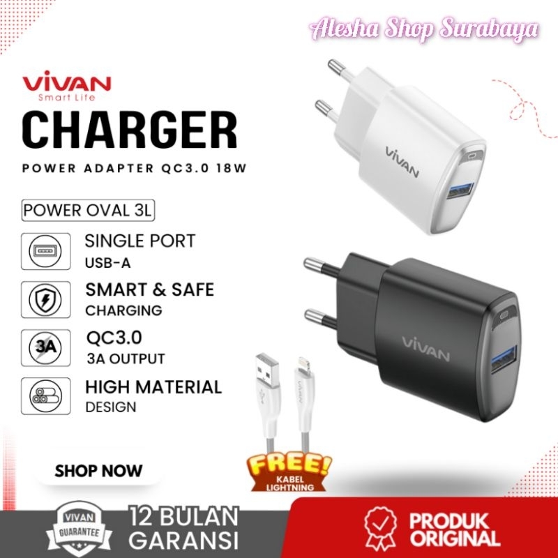 Jual VIVAN Power Oval 3L Travel Charger Adaptor QC 3.0 3A 18W with ...