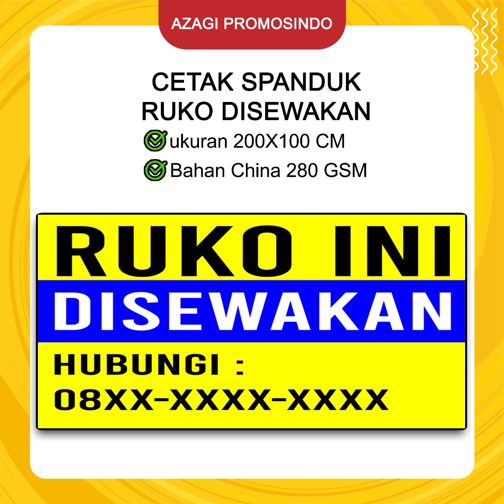 Jual Cetak Spanduk Sewa Ruko Ukuran 200X100 Bahan Flexy China 280 Gsm ...