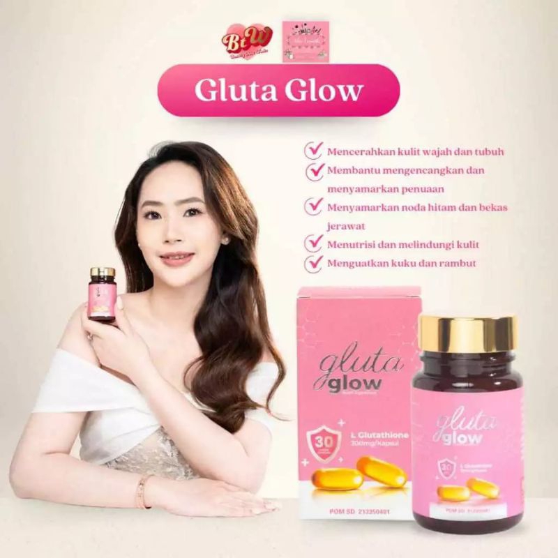 Jual Gluta glow skin pemutih 30 kapsul suplemen glutathione 300mg vitamin c 97mg pencerah kulit ...