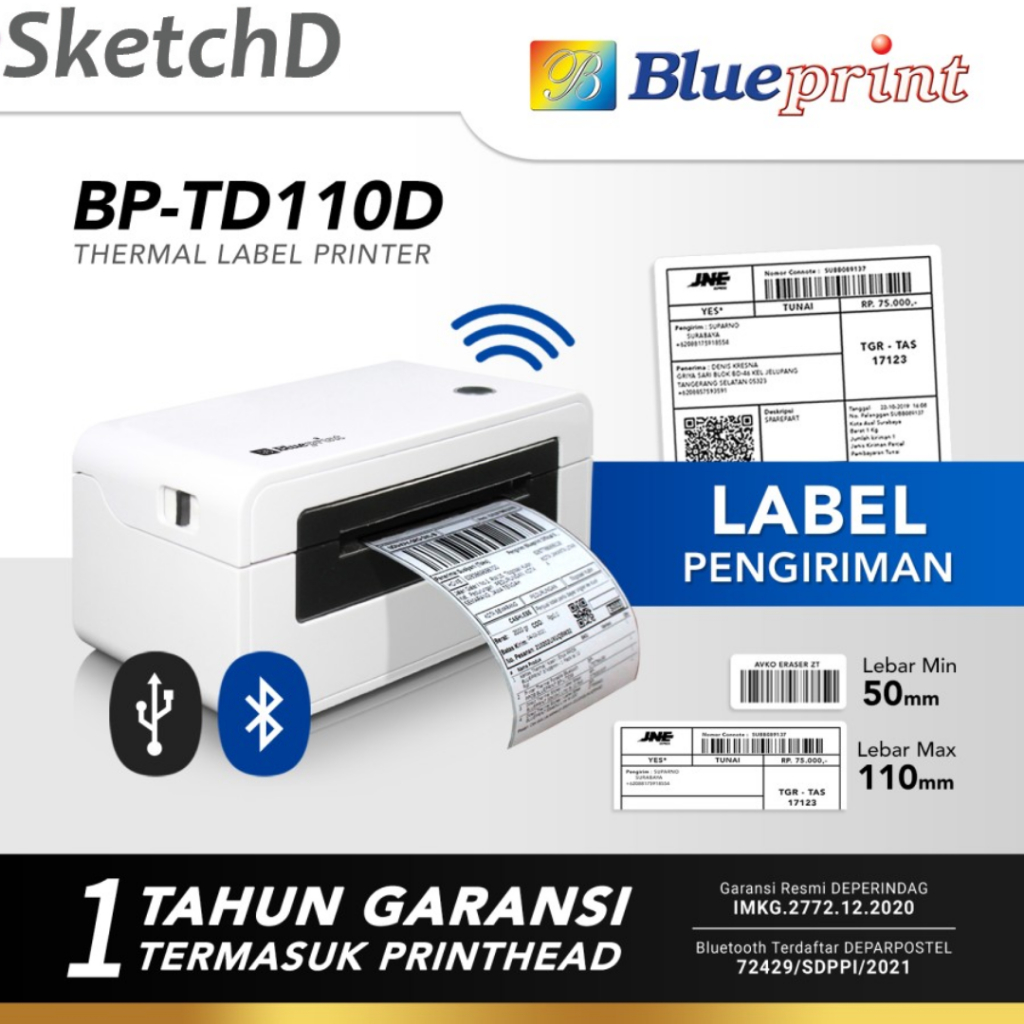 Jual Printer Label Barcode - Sticker Resi Pengiriman Blueprint TD110D ...