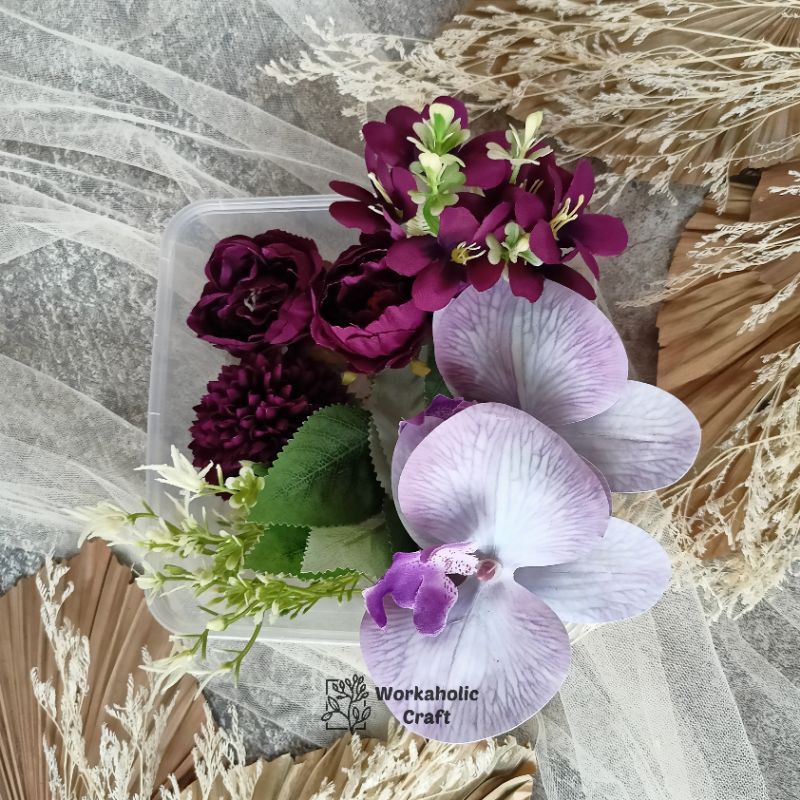 Jual Paket Bunga Artificial Anggrek Pom pom Bahan Hias Dekorasi Mahar ...