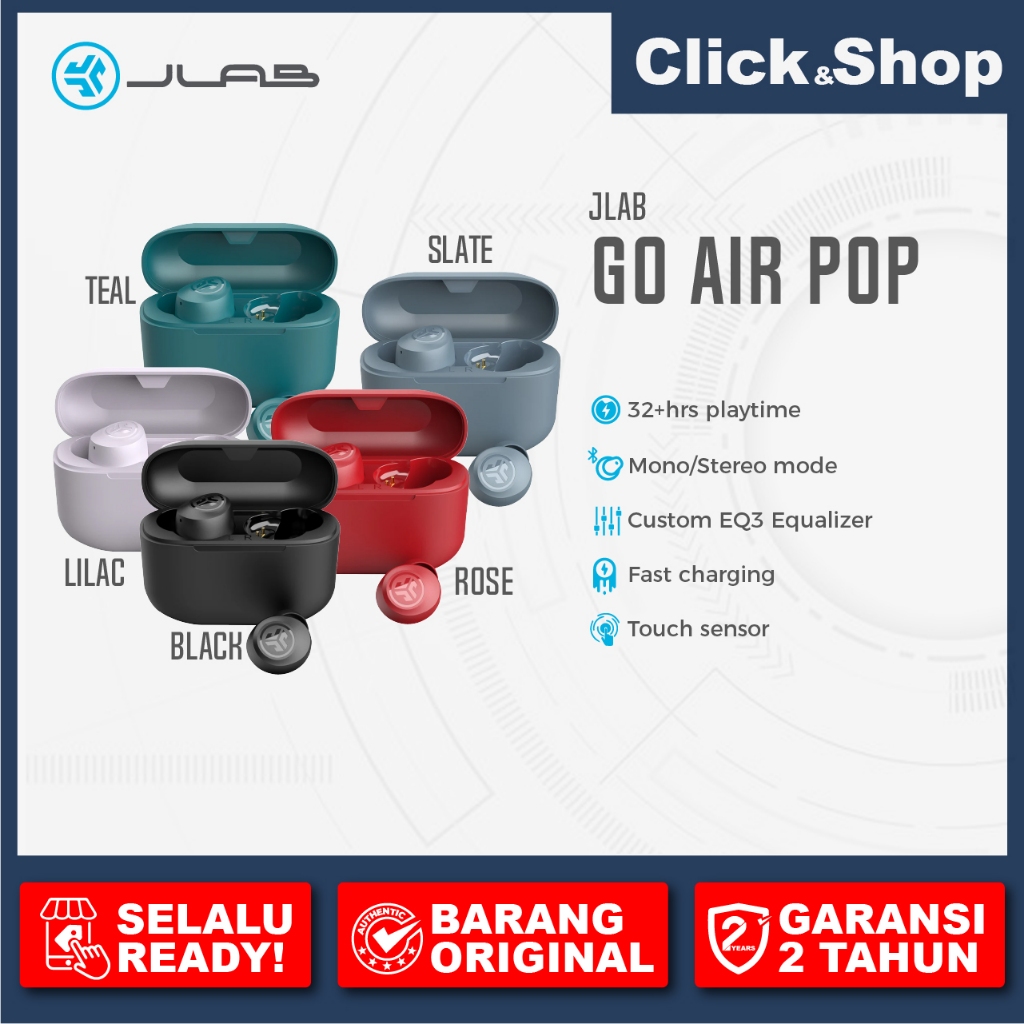 Jual JLab GO AIR POP TWS Bluetooth Earphone Mini Earbuds Gaming ...