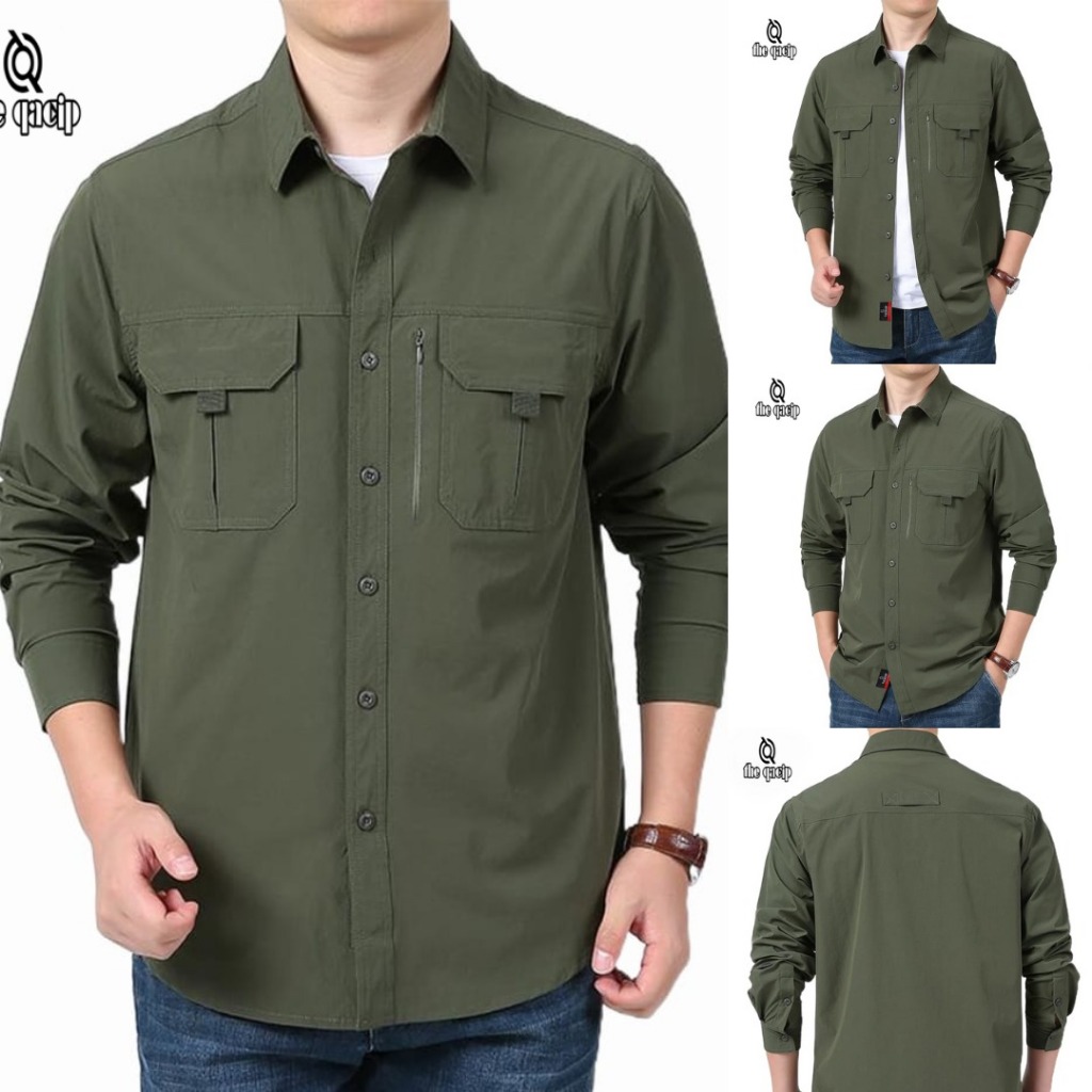 Jual Kemeja Lapangan Pria Polos Tactikal Tangan Panjang/Kemeja Kantor ...