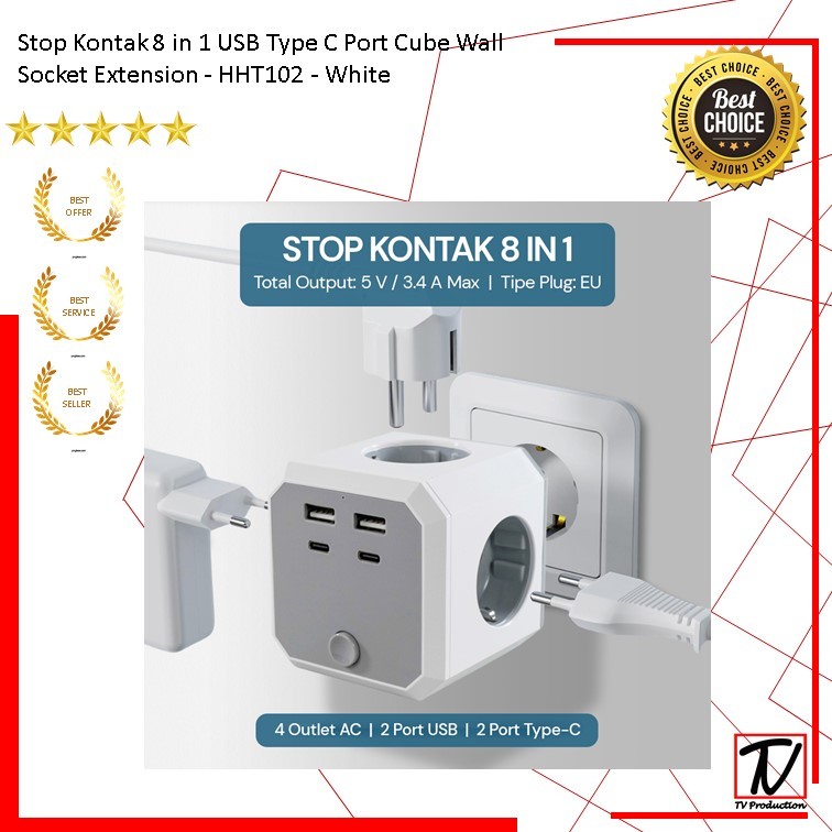 Jual Stop Kontak 8 in 1 USB Type C Port Cube Wall Socket Extension | Shopee Indonesia