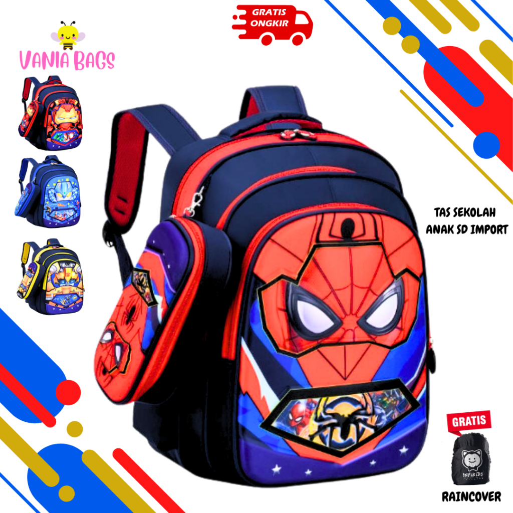 Jual tas sekolah anak laki-laki sd ransel cowok gambar timbul gratis kotak pensil waterproof ...