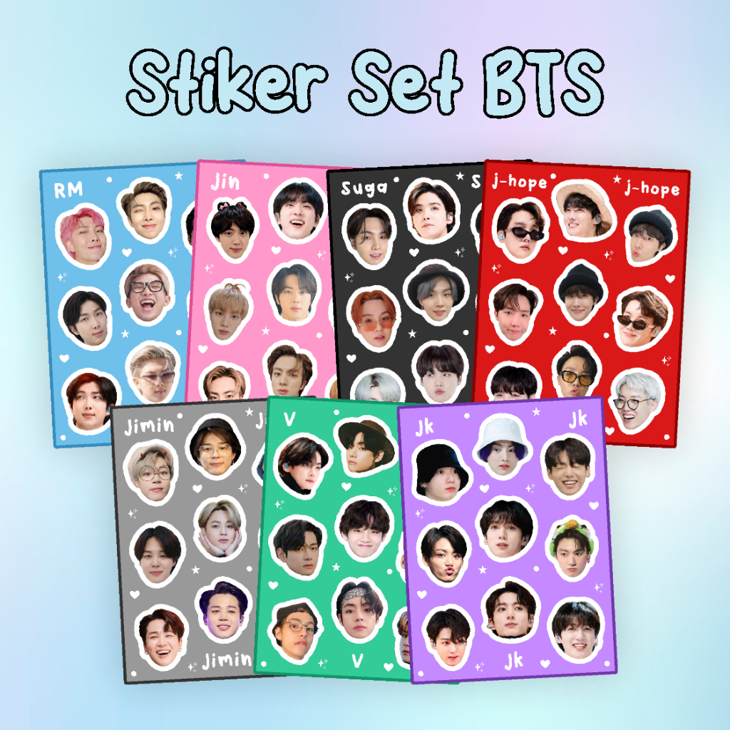 Jual Sticker/Stiker Set RM/Jin/Suga/j-hope/Jimin/V/Jk BTS Bangtan KPOP ...
