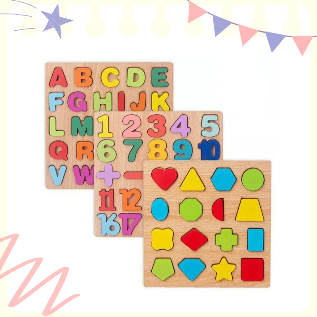 Jual Chunky Puzzle 3D Geometry Huruf Angka Bentuk / Mainan Edukasi Anak ...
