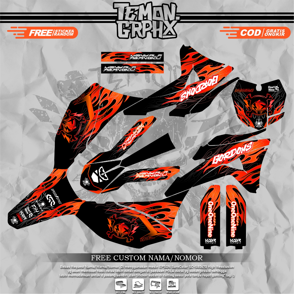 Jual DECAL KLX GORDON FULL BODY PUTIH HITAM MOTIF DESAIN FLAME FIRE API ...