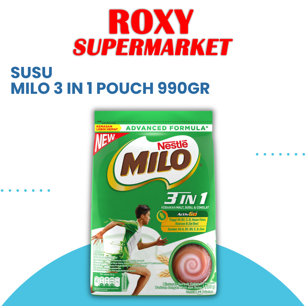 Jual Susu MILO - 3 in 1 Pouch 990gr | Shopee Indonesia